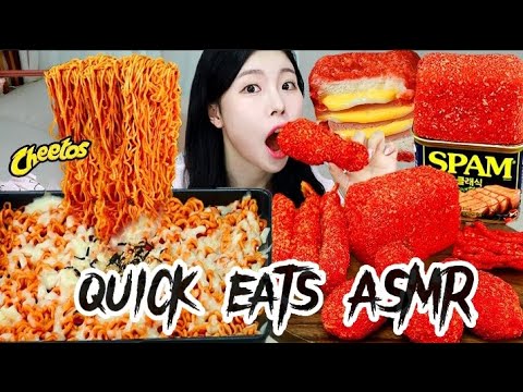 ASMR MUKBANG| Fire noodles. Cheetos (tod Mun Kung, Fried Cheese Spam ...