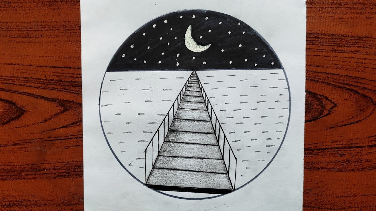 Pencil drawing in a Circle drawing |Beautiful scenery drawing |Easy ...