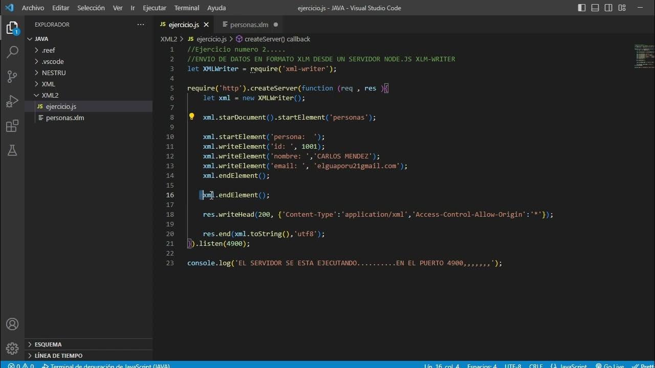 EJERCICIO NUMERO 4 XLM EN JAVA SCRIPT - YouTube