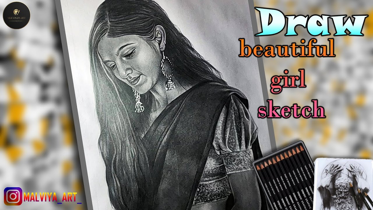 How to draw beautiful Girl sketch \ step by step tutorial \ Girl ...