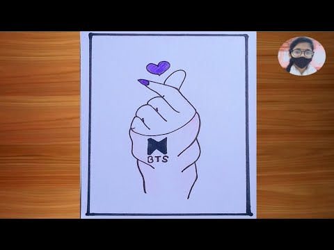 Easy hand and heart BTS drawing || step by step BTS drawing for ...