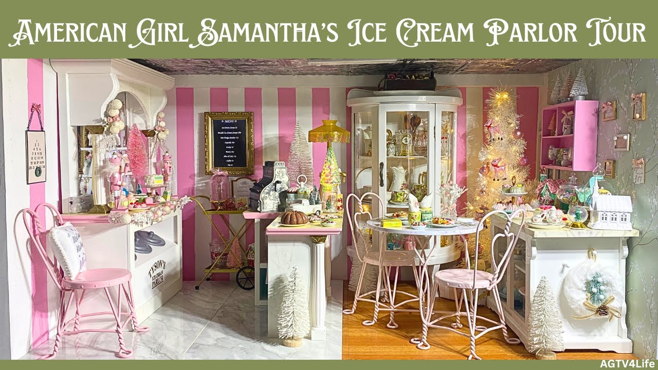 American Girl Doll Samantha's Ice Cream Parlor Decorated for Christmas ...