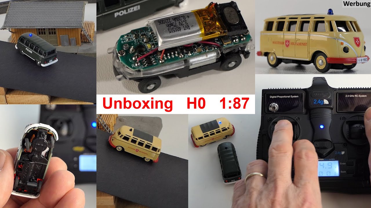 Unboxing Carson H0 1:87 RC VW Bus T1 Samba - Combo-Set Polizei ...