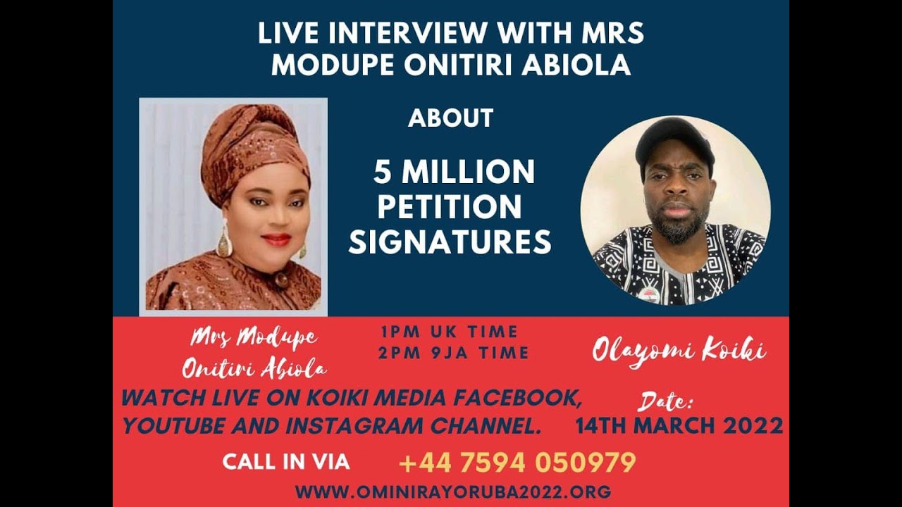TOPIC: 5 MILLION PETITION ALL YOU NEED TO KNOW. GUEST MRS MODUPE ...