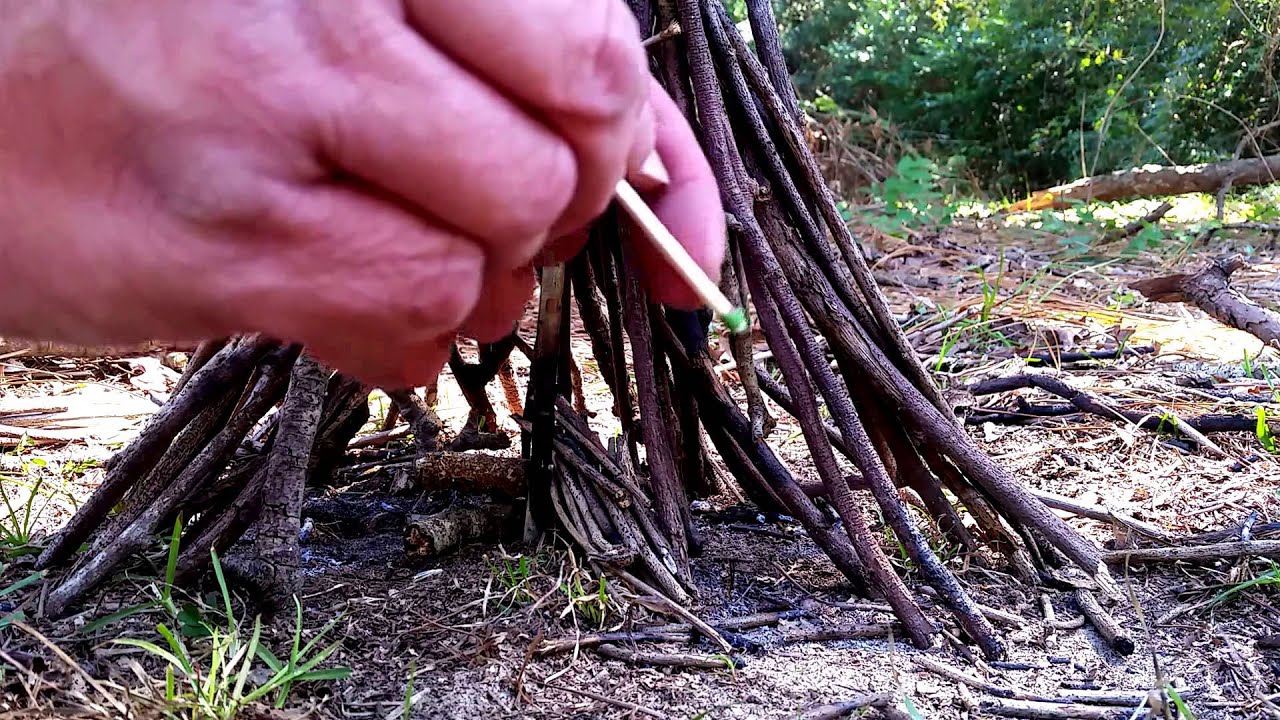 Teepee fire build and start primitive camping match fuel burn thrive ...