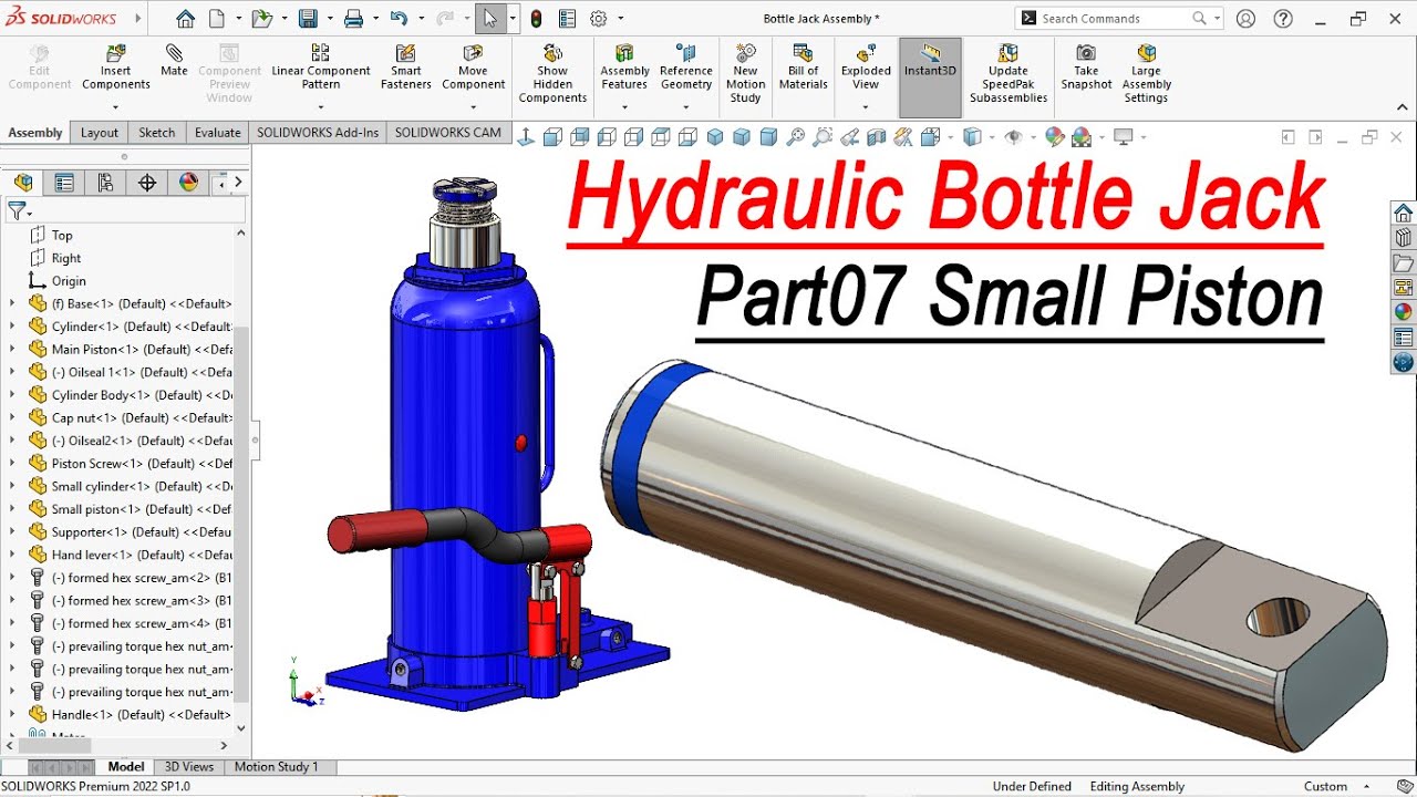 Solidworks Bottle Jack tutorial Part7 Small Piston | Solidworks bottle ...