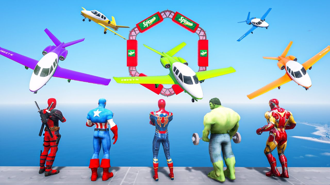 Superheroes Competition | Spiderman, Hulk, Ironman Flying Airplane ...