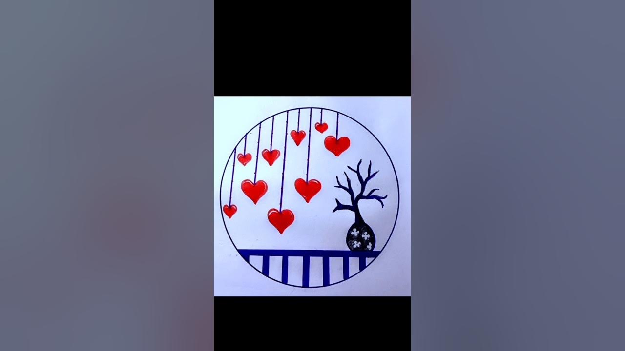 How to draw | Red Heart Drawing in Circle ️🖤 | Circle Scenery Drawing # ...