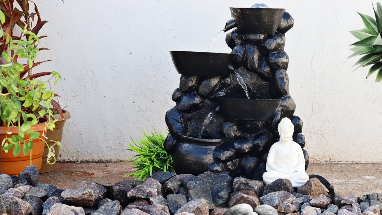 Amazing Cement Black Stone Garden Buddha Waterfall Fountain | Beautiful ...