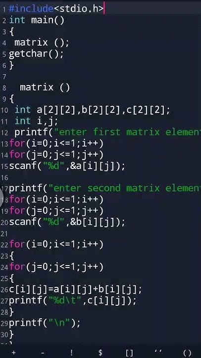 C Language 👍 To Print Addition Of Two Matrix Elements 💯💯💯🔢 🔢=🔢👍👍👍 - YouTube