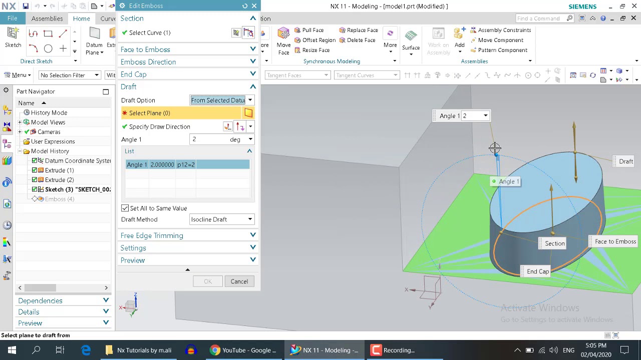 NX Tutorials Create 3D Emboss in NX | Part 15 |Urdu/Hindi - YouTube
