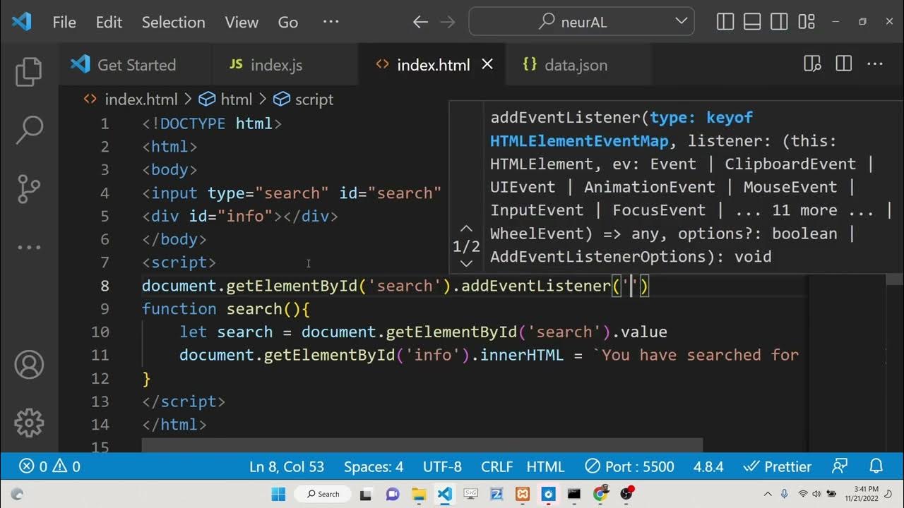 Javascript onsearch Event Tutorial to Get Value & Validate Search Input Field in Browser - YouTube