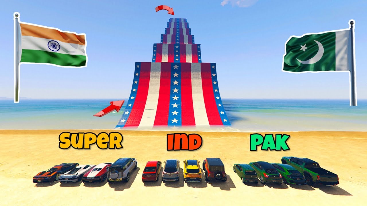Pak Vs Ind Vs Super | GTA 5 Pak Vs Ind Vs Super Cars Crazy Ramp Climb ...