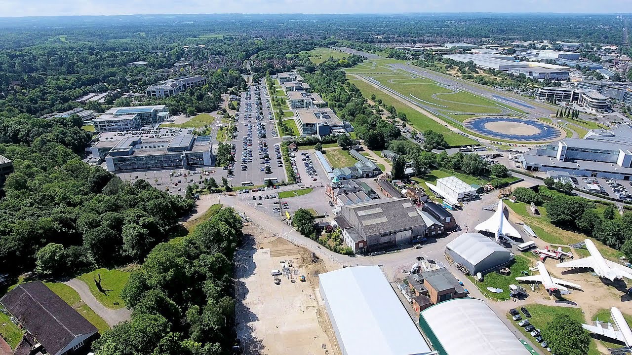 Brooklands Finishing Straight an aerial update late May 2017 - YouTube