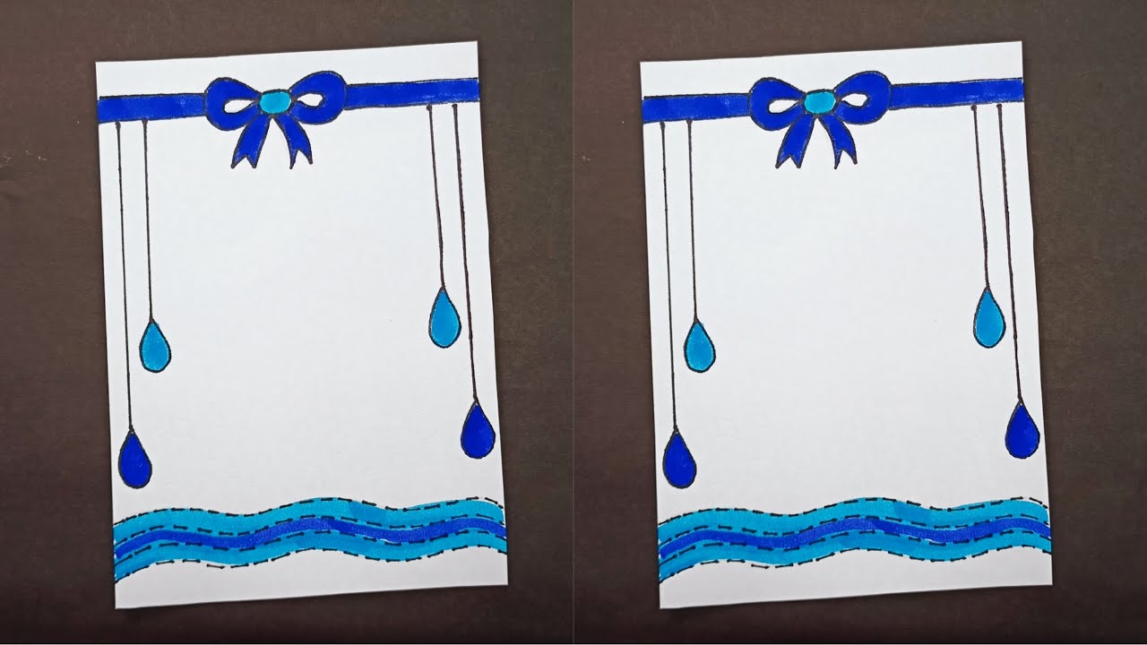 Blue ribbon with bow border design for copy | Front page decoration for ...