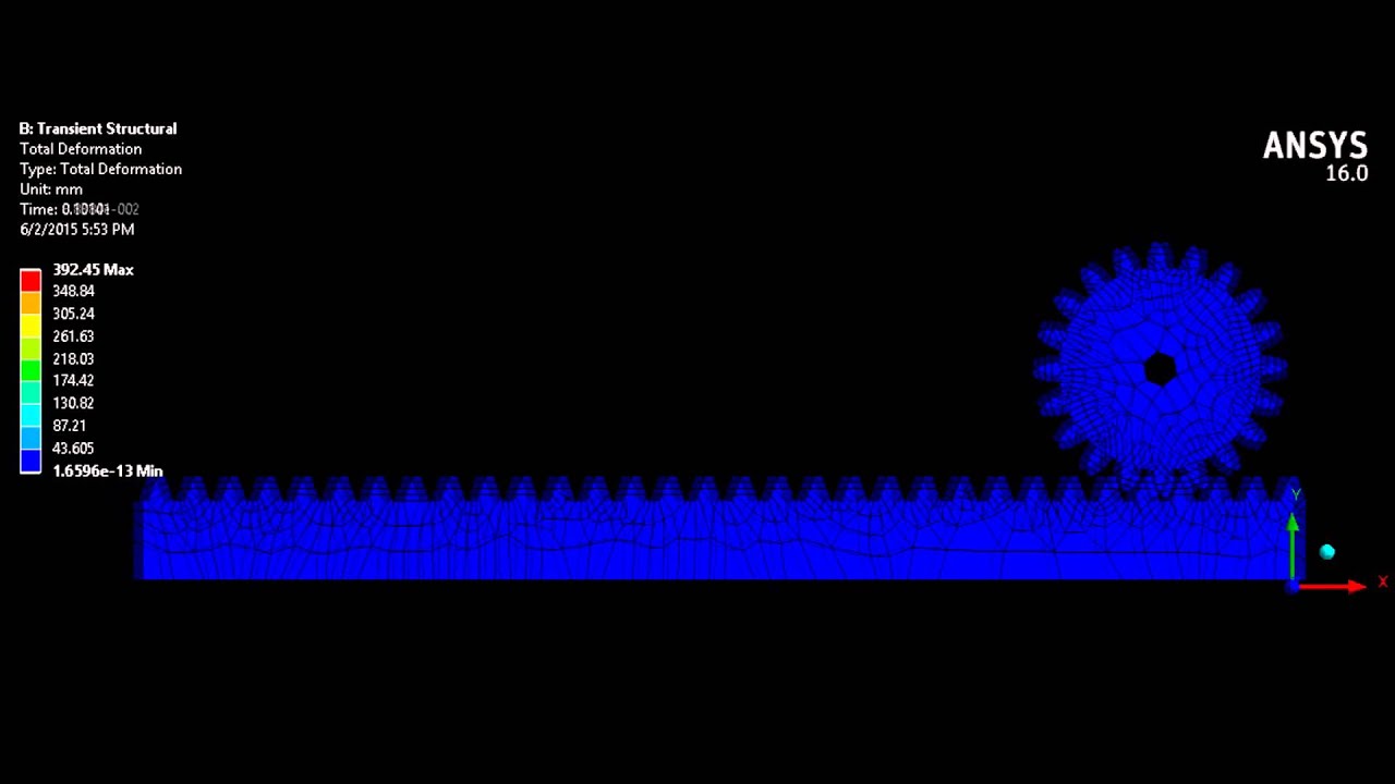 Ansys workbench transient structural FEA of Rack and Pinion - YouTube