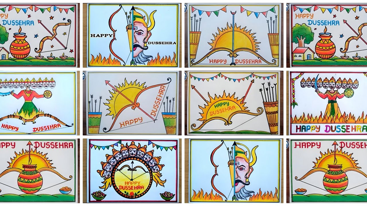 Dussehra Drawing Easy | Happy Dussehra Poster Drawing | Vijayadashami ...