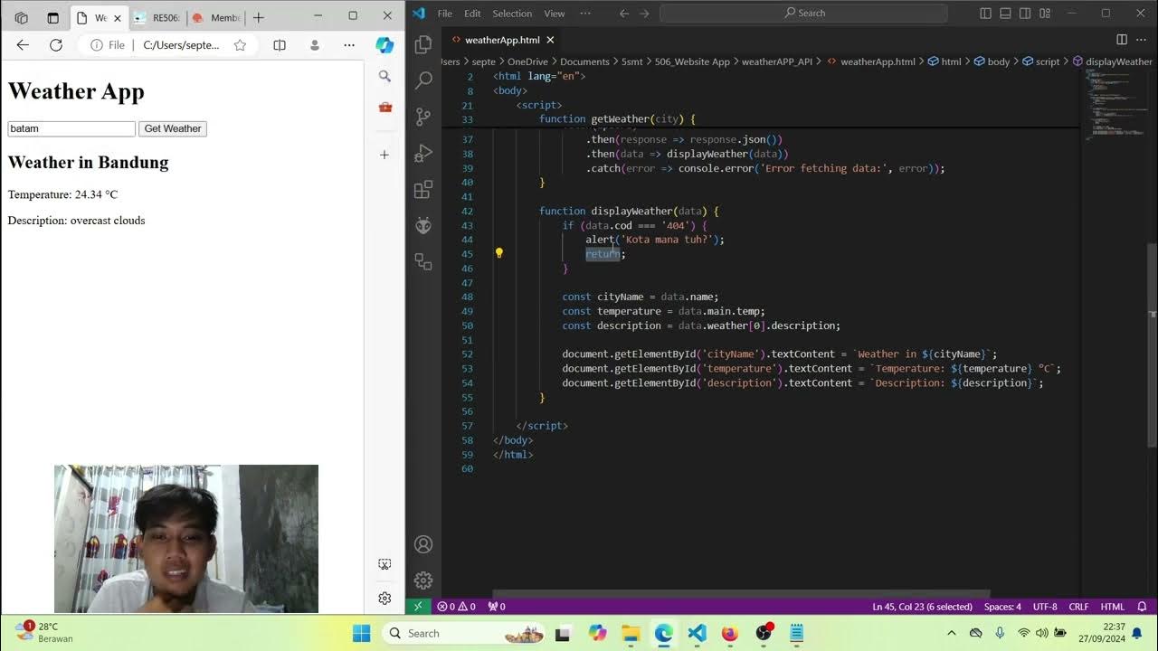 SIMPLE WEATHER APP WITH JAVASCRIPT ASSIGNMENT 2 RE 506 WEBSITE APP - YouTube