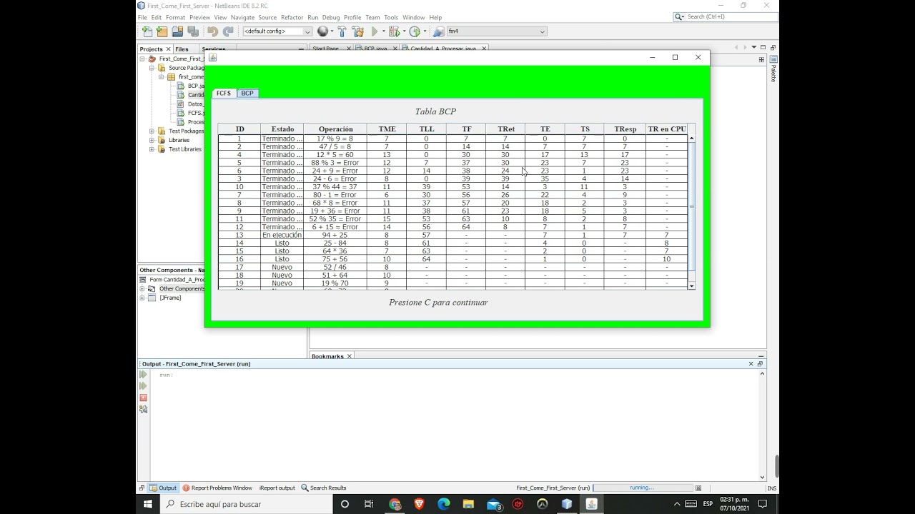 Algoritmo de planificación FCFS (First Come First Server) Continuacion ...