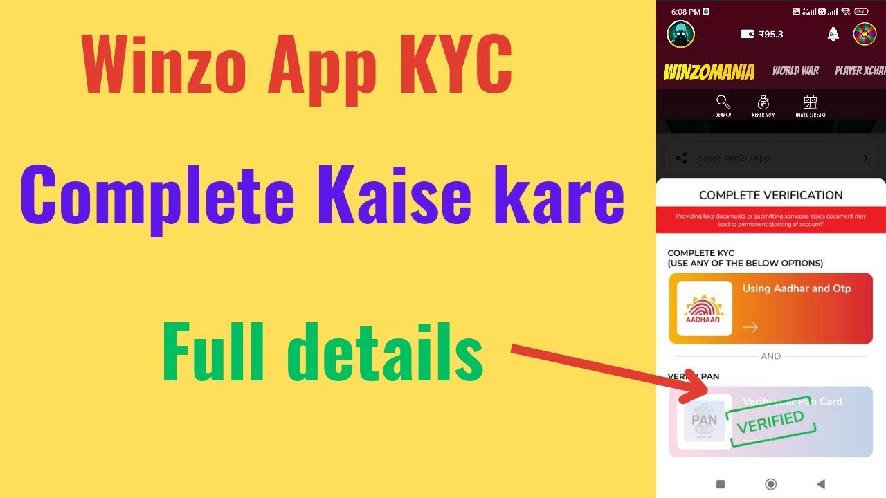 How To Complete KYC of Winzo App/Winzo App Ka KYC Complete Kaise Kare ...