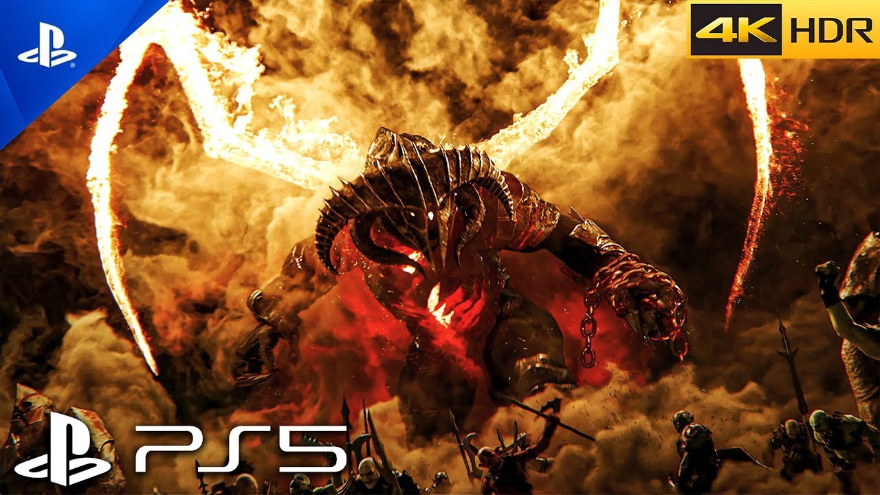 (PS5) SAURON BALROG VS DRAGON FIGHT BATTLE SCENE Gameplay [4K 60FPS HDR ...