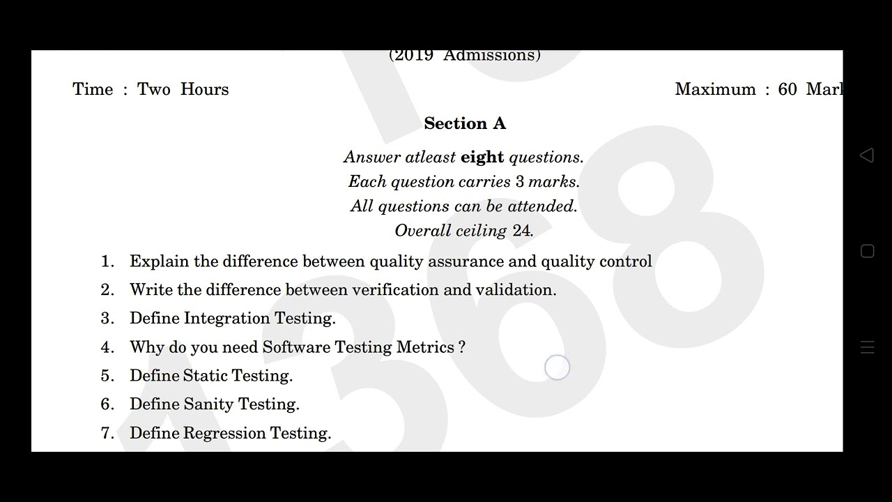 6th sem bca software testing and quality assurance 2022 year question ...