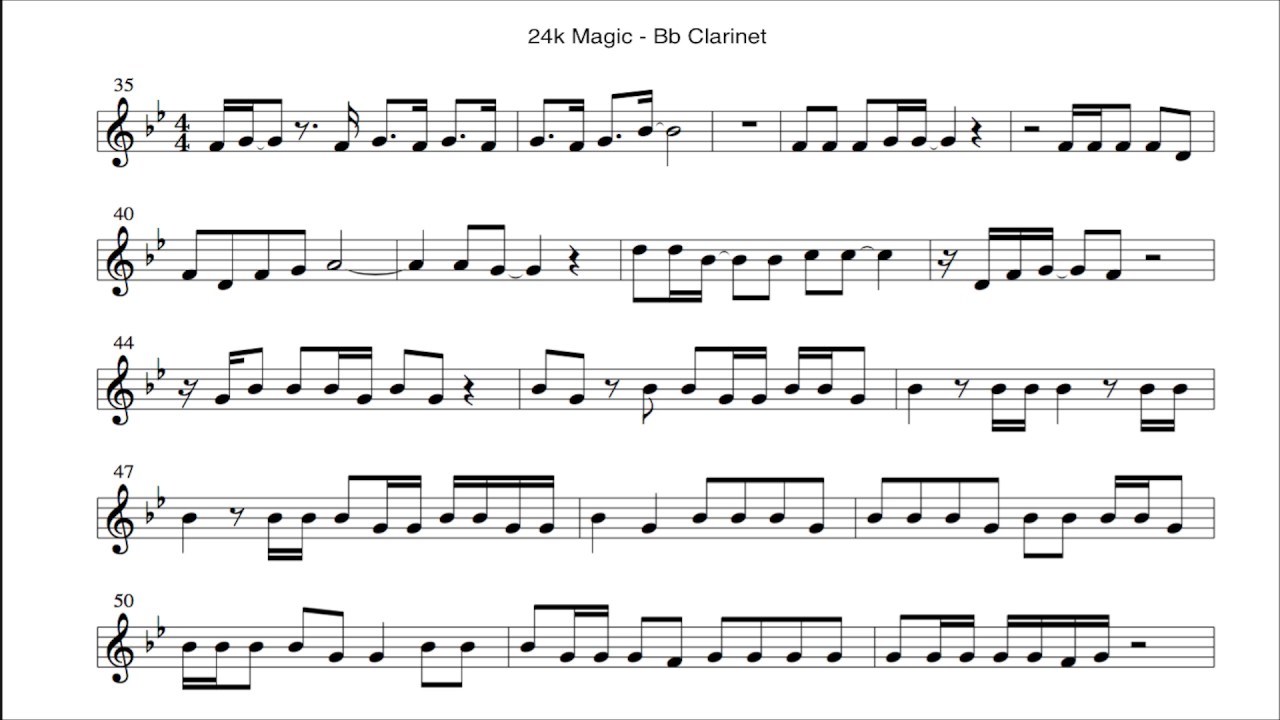 Bruno Mars - 24K Magic - Cover (Bb Clarinet) Notes - YouTube