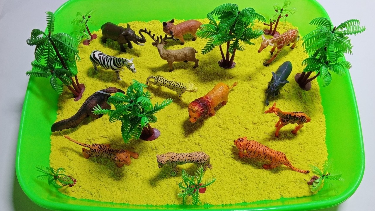 Ultimate Safari Build! 🌴 13 Wild Animals + Kinetic Sand Clay Play - YouTube