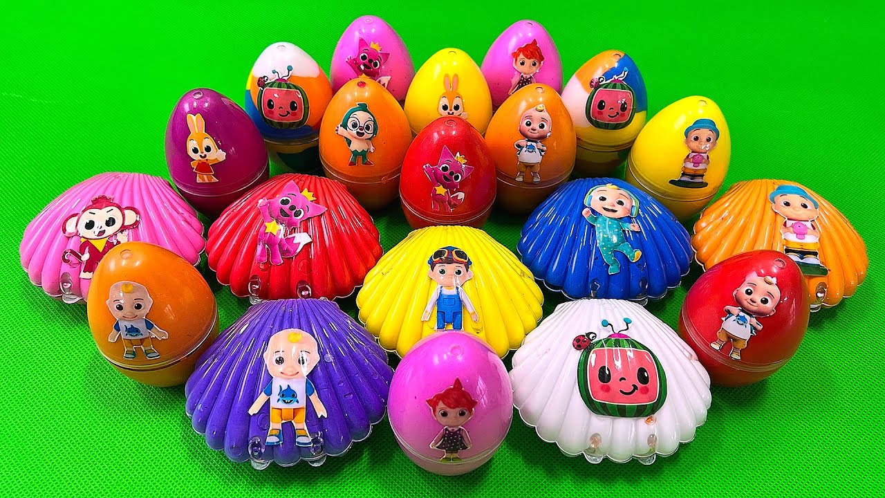 Cleaning Pinkfong Rainbow Eggs SLIME, Hogi Seashell with CLAY Coloring ...