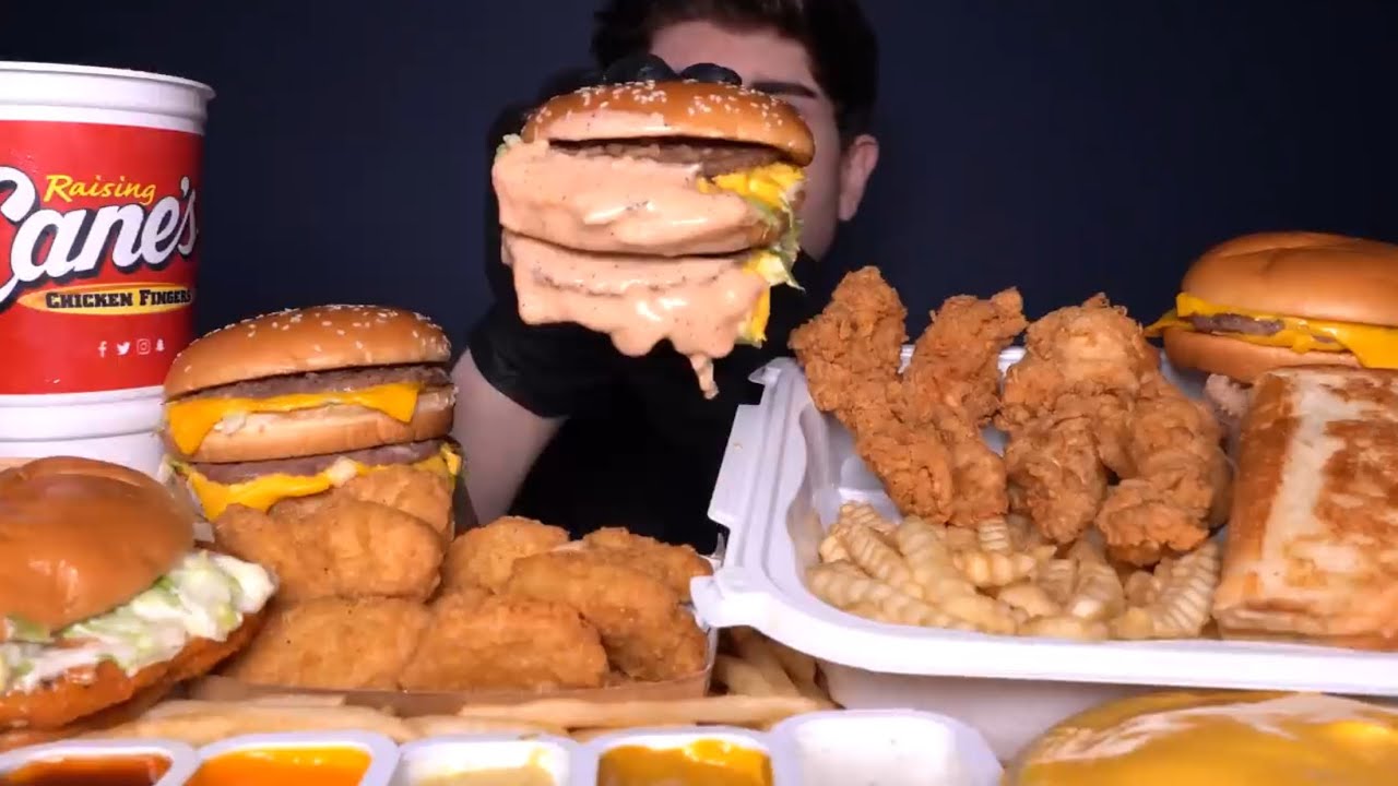 Mikey ASMR McDonald’s cheeseburger Big Mac fries fried chicken Mukbang ...