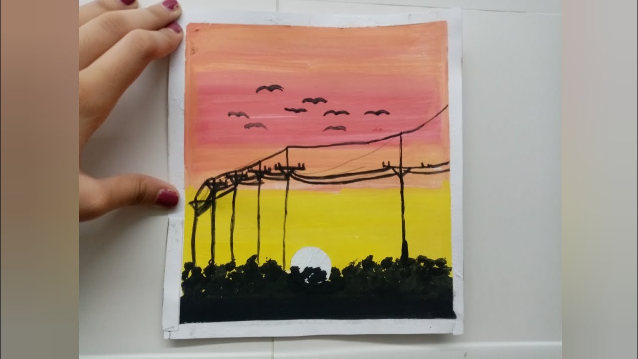 HOW TO MAKE A BEAUTIFUL PAINTING OF NATURE SUNSET | POSTER PAINTS |ART ...