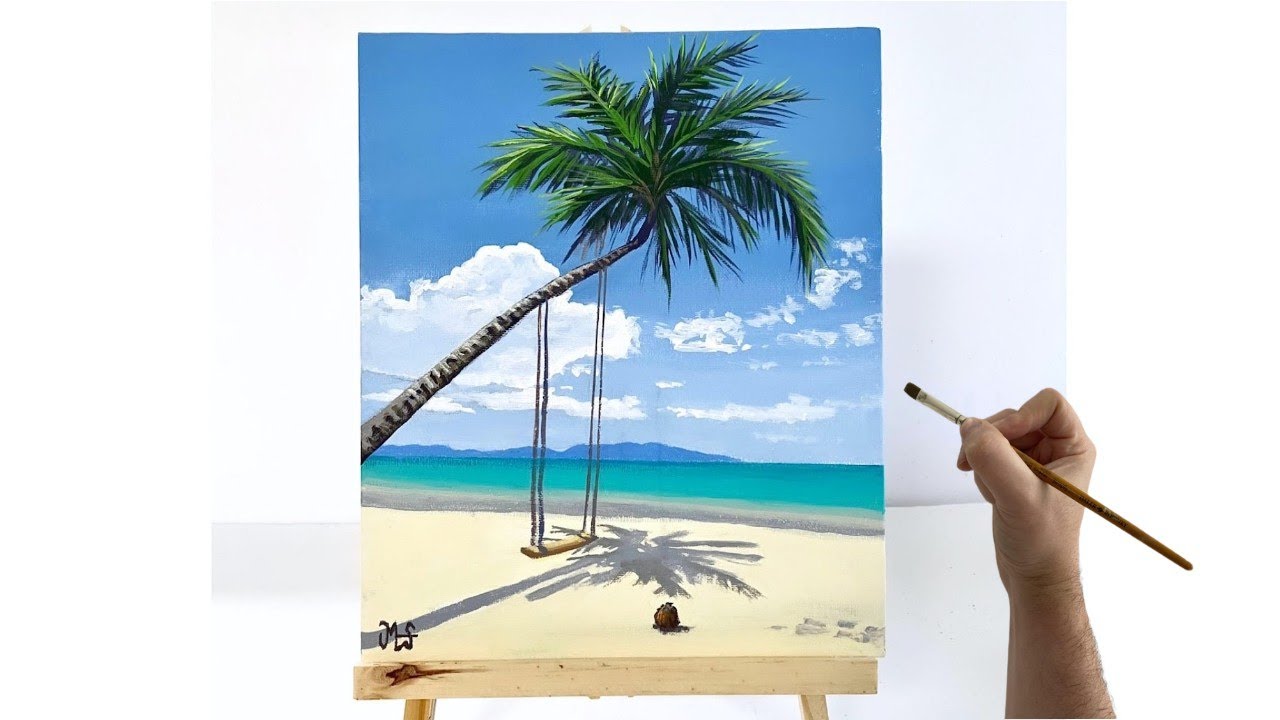Tropical beach painting tutorial - How to paint a tropical beach with ...