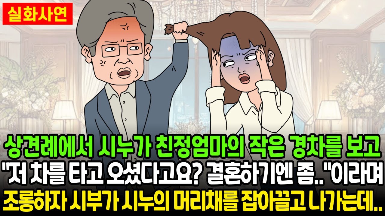 돌도시 상견례에서 시누이가 친정엄마의 작은 경차를 보고 저 차를 타고 오셨다고요 결혼하기엔 좀 이라며 조롱하자