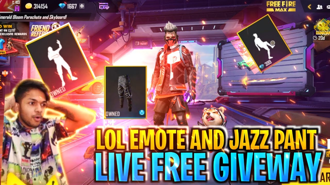 FREE JAZZ PANT AND LOL EMOTE GIVEWAY | #FREEFIRELIVE #TOTALGAMINGLIVE # ...