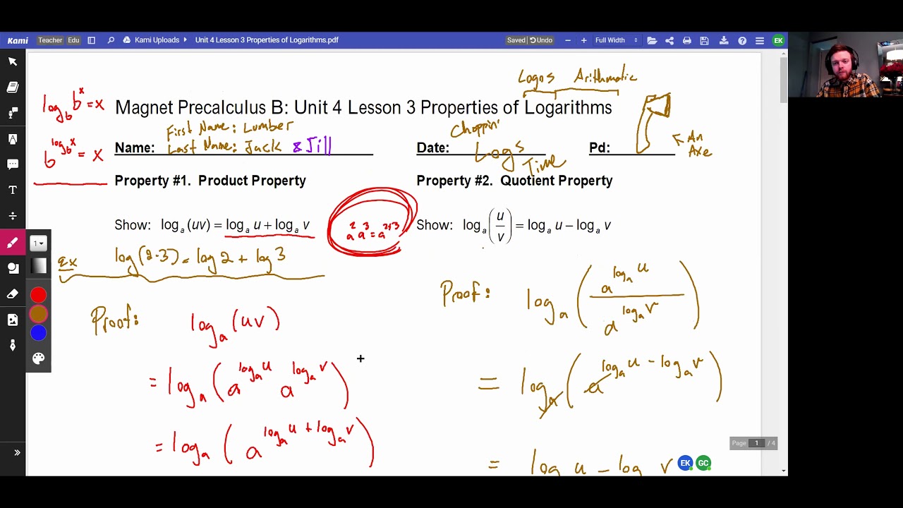 Precalculus A /// Unit 4 Lesson 3 Properties of Logarithms - YouTube