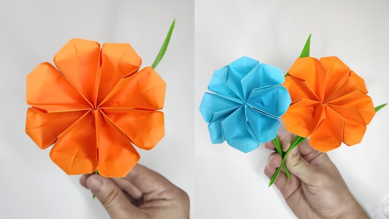 Origami FLOWER with LEAF | How to make a paper flowers - YouTube