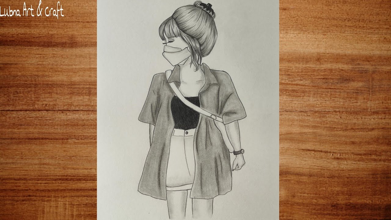 How to Draw a Girl Wearing Mask -Step by step || Pencil sketch for ...