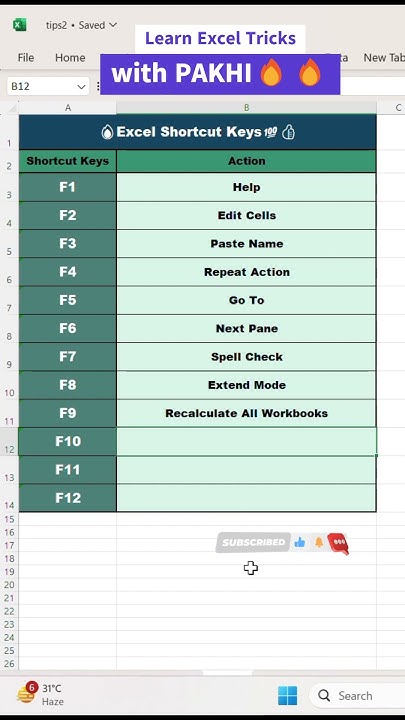 Excel most useful shortcut keys & Tricks🔥😲 #excel #computer #exceltips #viral #tutorial - YouTube