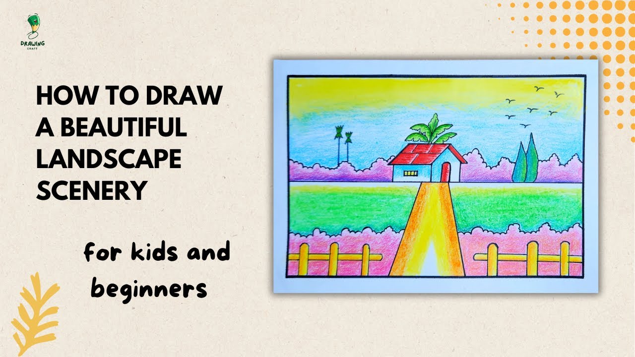 How to Draw a Beautiful Landscape Scenery for Kids and Beginners | Step ...