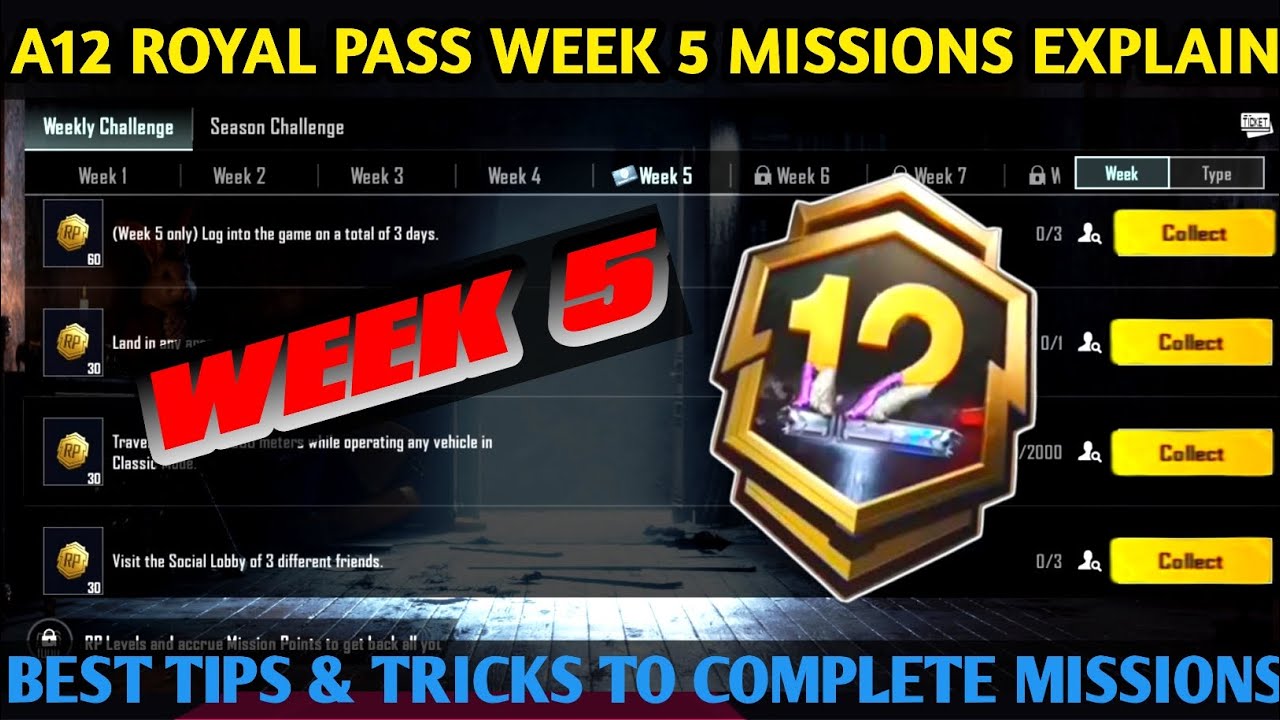 BGMI ROYAL PASS WEEK 5 MISSION EXPLAIN | ROYAL PASS WEEK 5 MISSION COMPLETE | A12 WEEK 5 MISSION ...