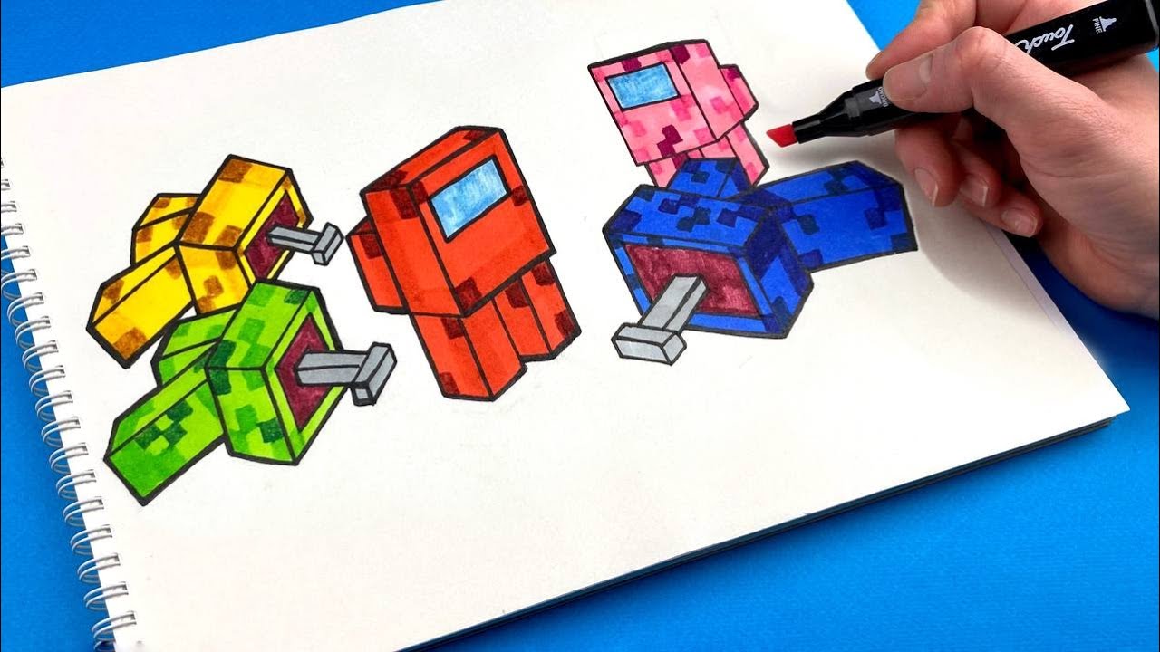 How to Draw Among Us Killer in Minecraft Style 🟥 Drawing Impostor with ...