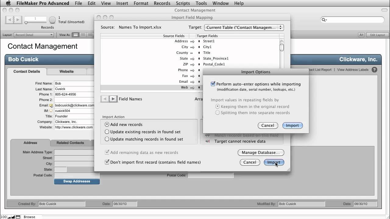 FIleMaker Pro: Importing Data - YouTube