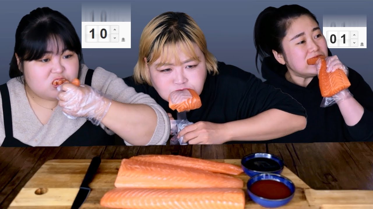 🍣만땅자매 통연어 시간먹방🍣 salmon time attack mukbang - YouTube