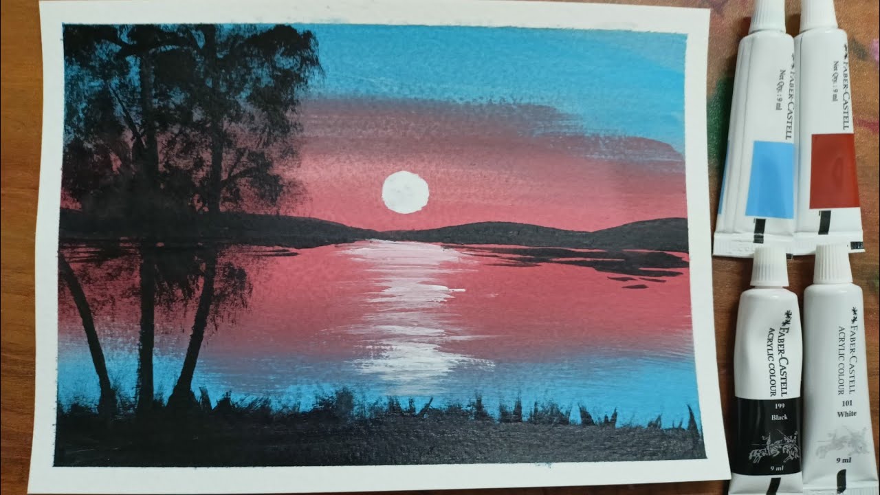 Easy Moonlight Scenery with Acrylic/Easy Acrylic painting - YouTube