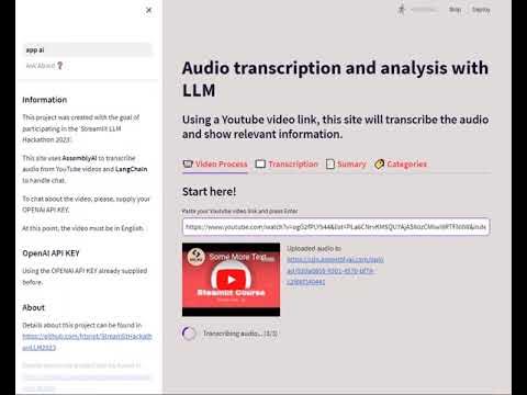 Video demo app working: Streamlit LLM Hackathon 2023 - YouTube