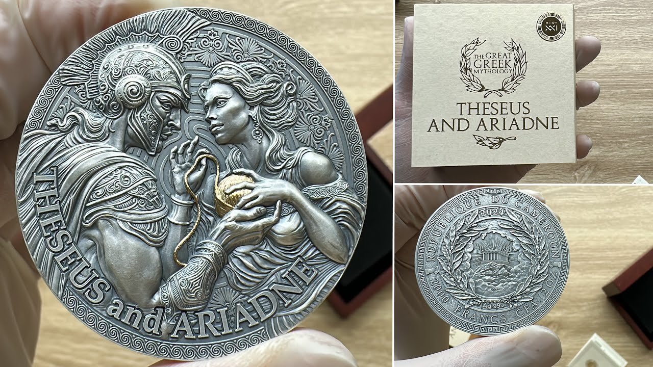 THESEUS AND ARIADNE Great Greek Mythology 2 Oz Silver Coin 2000 Francs ...