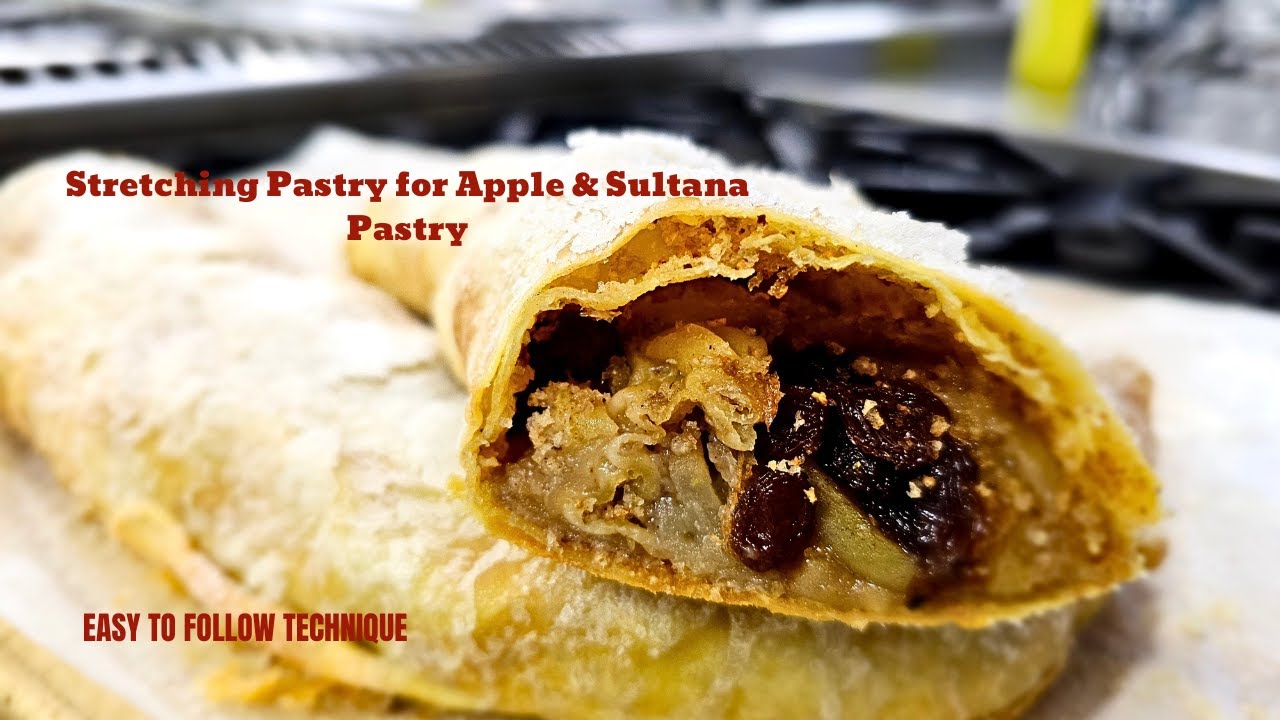 Stretching Pastry for Apple & Sultana Strudel 🍏 🍎 - YouTube