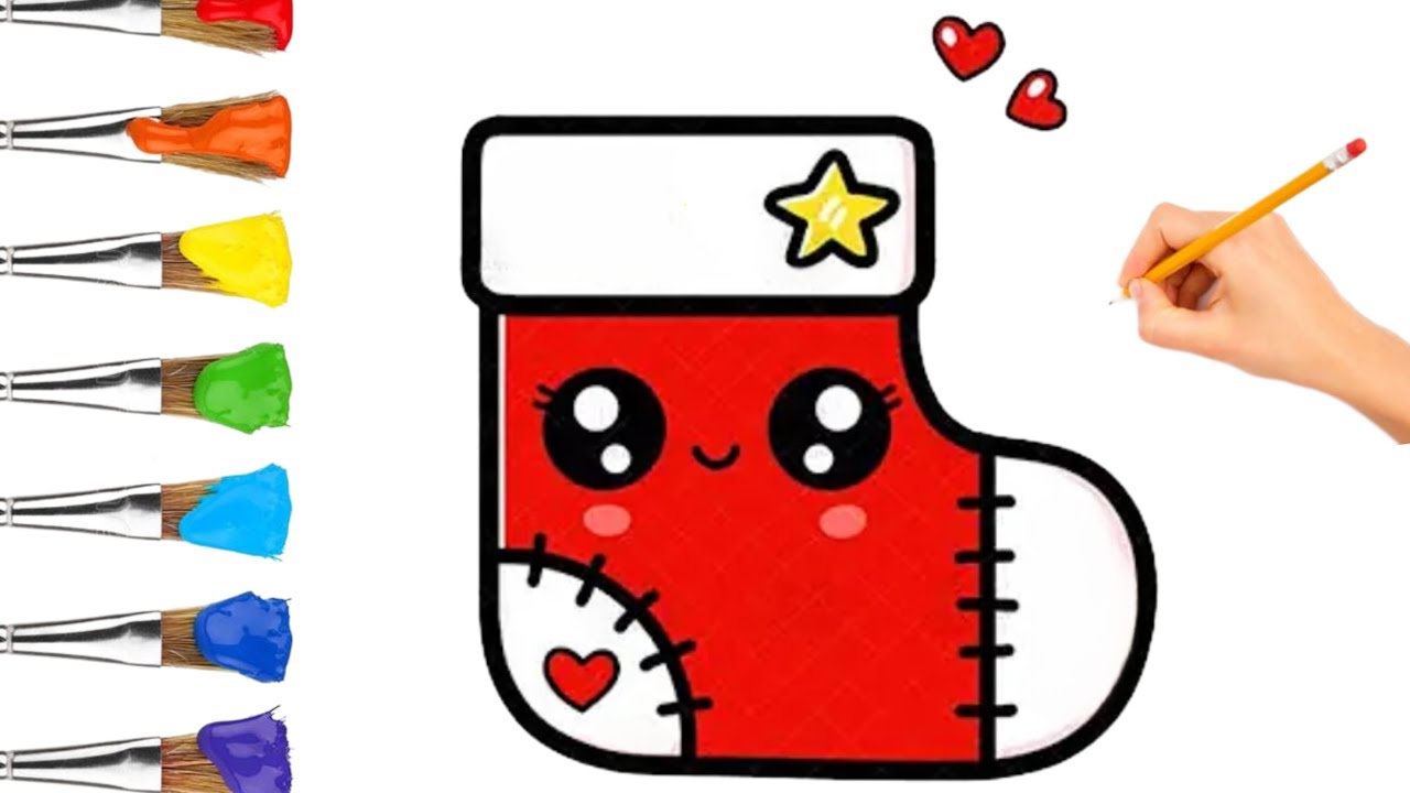 How to Draw a Cute Christmas stocking - Easy Step-by-Step for Kids ...