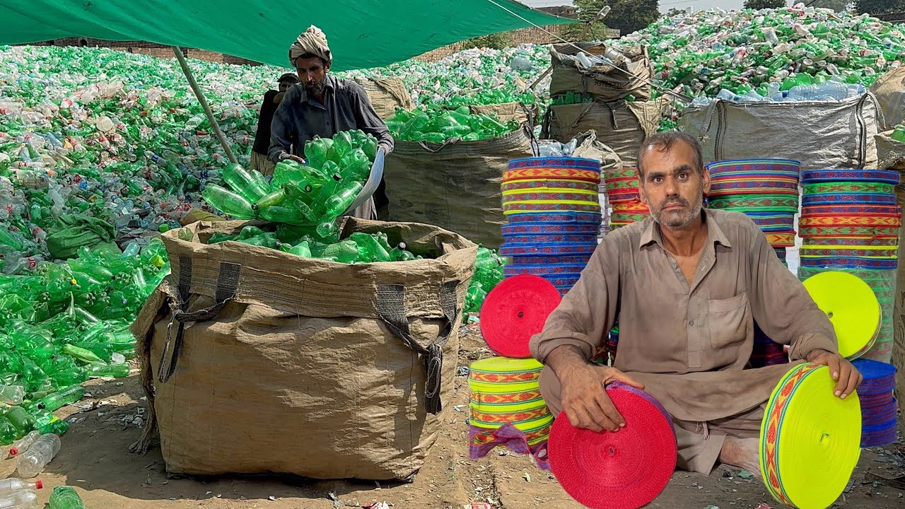 Most incredible recycling process of waste bottles into plastic ropes ...