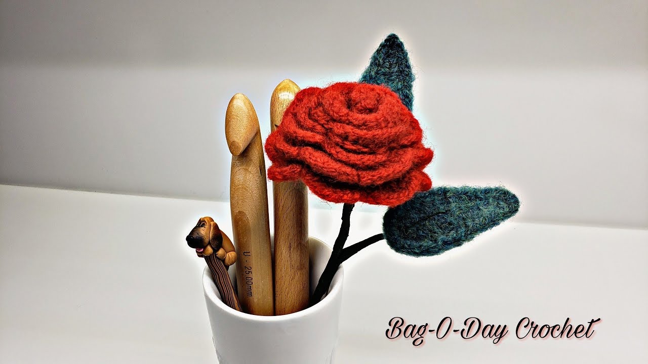 HOW TO CROCHET A ROSE FLOWER | FELT ROSE ON STEM | BAGODAY CROCHET ...